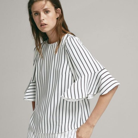 Massimo Dutti | Tops | Nwt Massimo Dutt Striped W Ruffled Sleeves ...